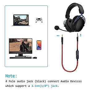 MJKOR Replacement Audio AUX Cable Compatible with HyperX Cloud Mix and Cloud Alpha Gaming Headset, Inline Mute and Volume Control(No Inline Mic, Red)