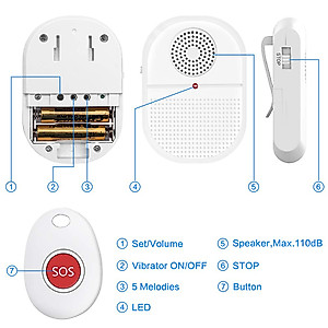 ChunHee Wireless Caregiver Pager Call Button Nurse Alert System Call Bell for Home/Elderly/Patient Emergency Vibration Pager 1 Transmitter+1 Receiver(800+Feet Operating Range)