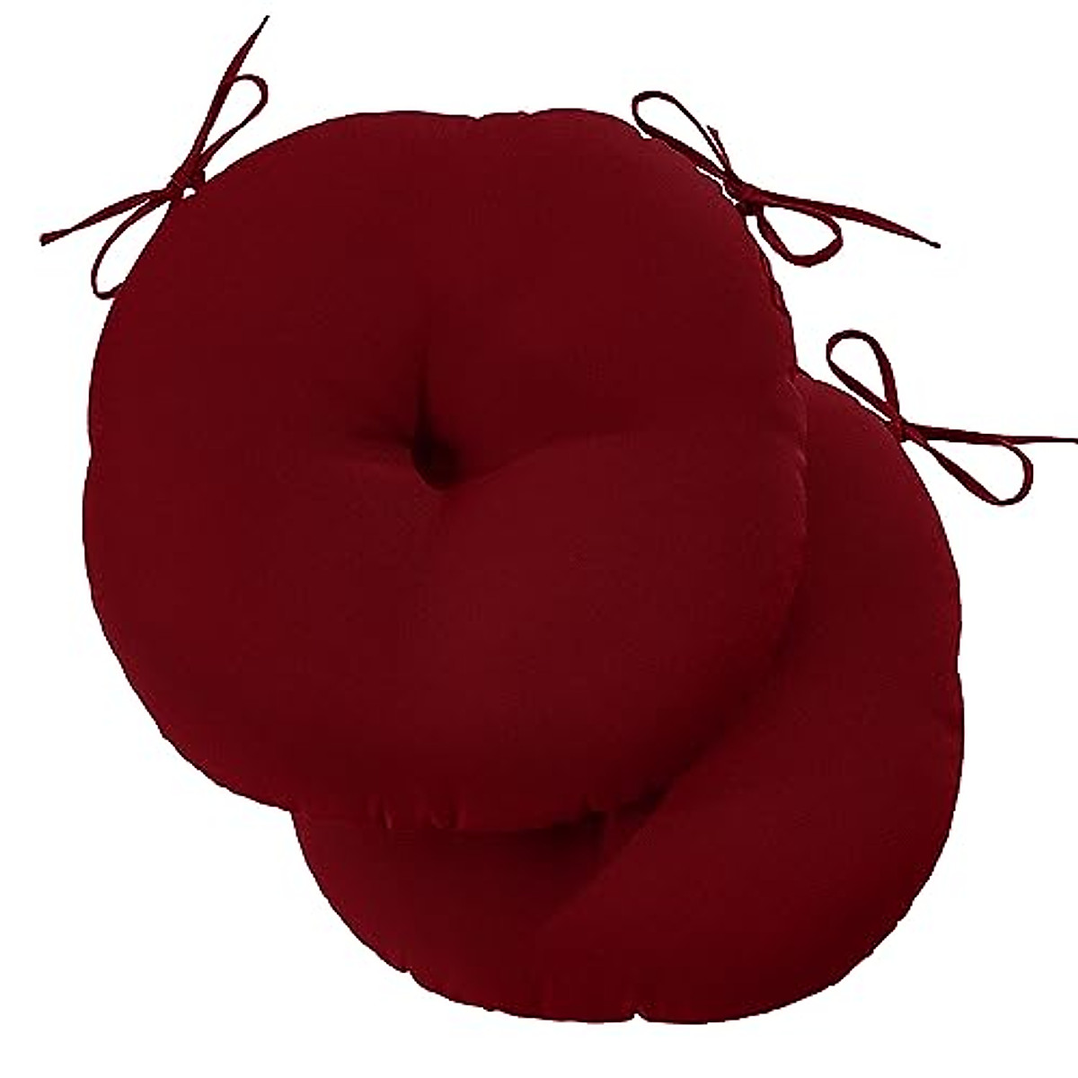 LOVTEX Memory Foam Outdoor Chair Cushions, 2 Pack, Round, 15 Inch, Dark Red, Waterproof, with Ties
