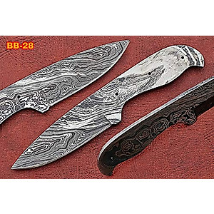 8 inches Long Drop Point Blank Blade Skinning Knife, Hand Forged Damascus Steel 4" Scale Space with 3 Pin Hole Space, 3.75 inches Cutting Edge
