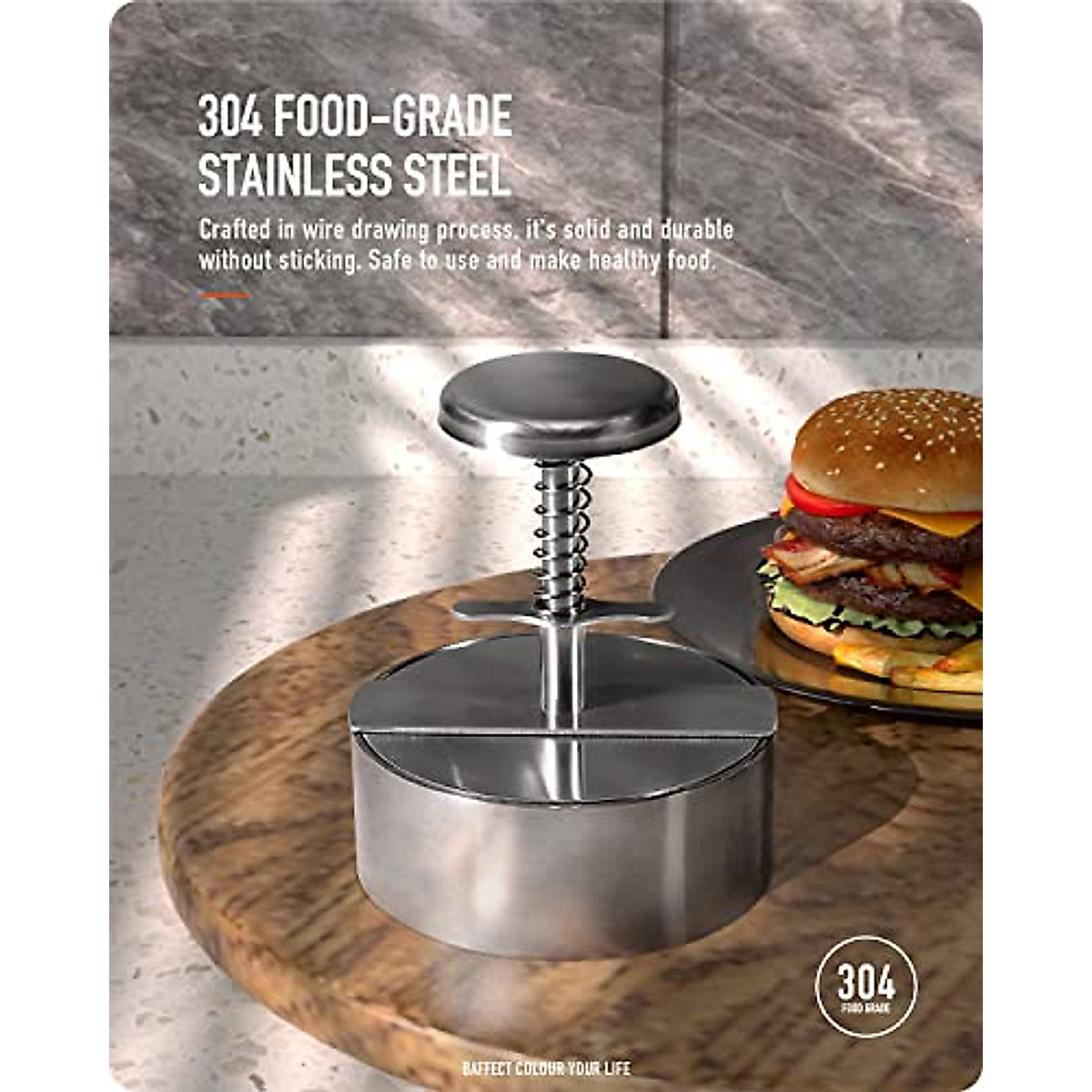 Baffect Burger Press, Adjustable Stainless Steel Burger Maker, Non-stick Patty Mold for Homemade Hamburger (Diameter 11 cm / 4.33 inches)