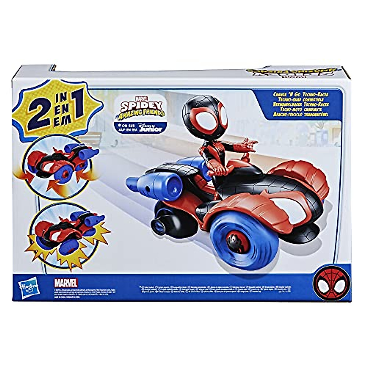 Spidey and His Amazing Friends Marvel Spidey and His Amazing Friends Change 'N Go Techno-Racer Vehicle and Miles Morales: Spider-Man 4-inch Action Figure,for Kids Ages 3 and Up,Black
