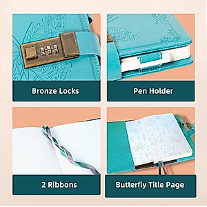 Billtigif Diary with Lock, Journal for Women Girls, Vintage Lock Journal Refillable Personal Locking Notebook Secret Journal with Combination Lock, 5.3'' x 7.8'' (Blue)