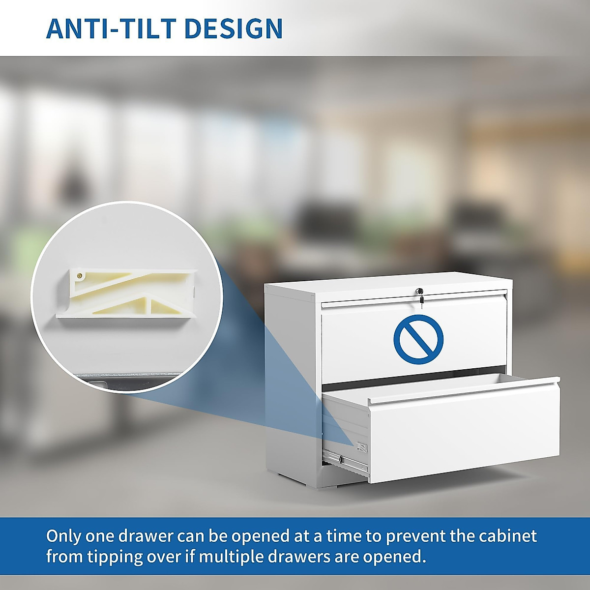 Yukimo Lateral File Cabinet with Lock, Metal File Cabinets for Home Office Legal/Letter A4 Size, File Cabinet with 2 Drawer Storage Cabinet, White