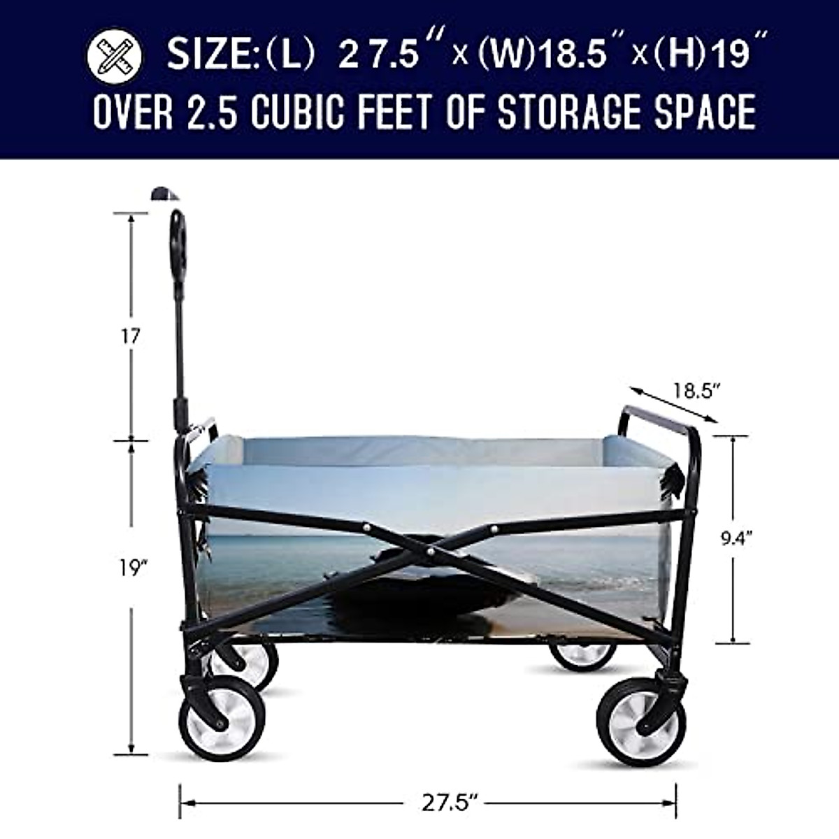 Collapsible Wagon Cart Black and White Jetski for Rent Parked on The Beach Foldable Utility Wagon Large Capacity Garden Cart with Push Bar for Beach Camp Outdoor Shopping