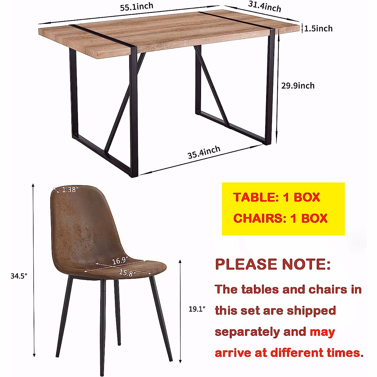 MUUOKY Dining Table Set for 4, Modern 55'' Wood Dining Table, Fabric Dining Chairs 4,Table and Chairs Set of 4,Ideal for Kitchen Dining Room