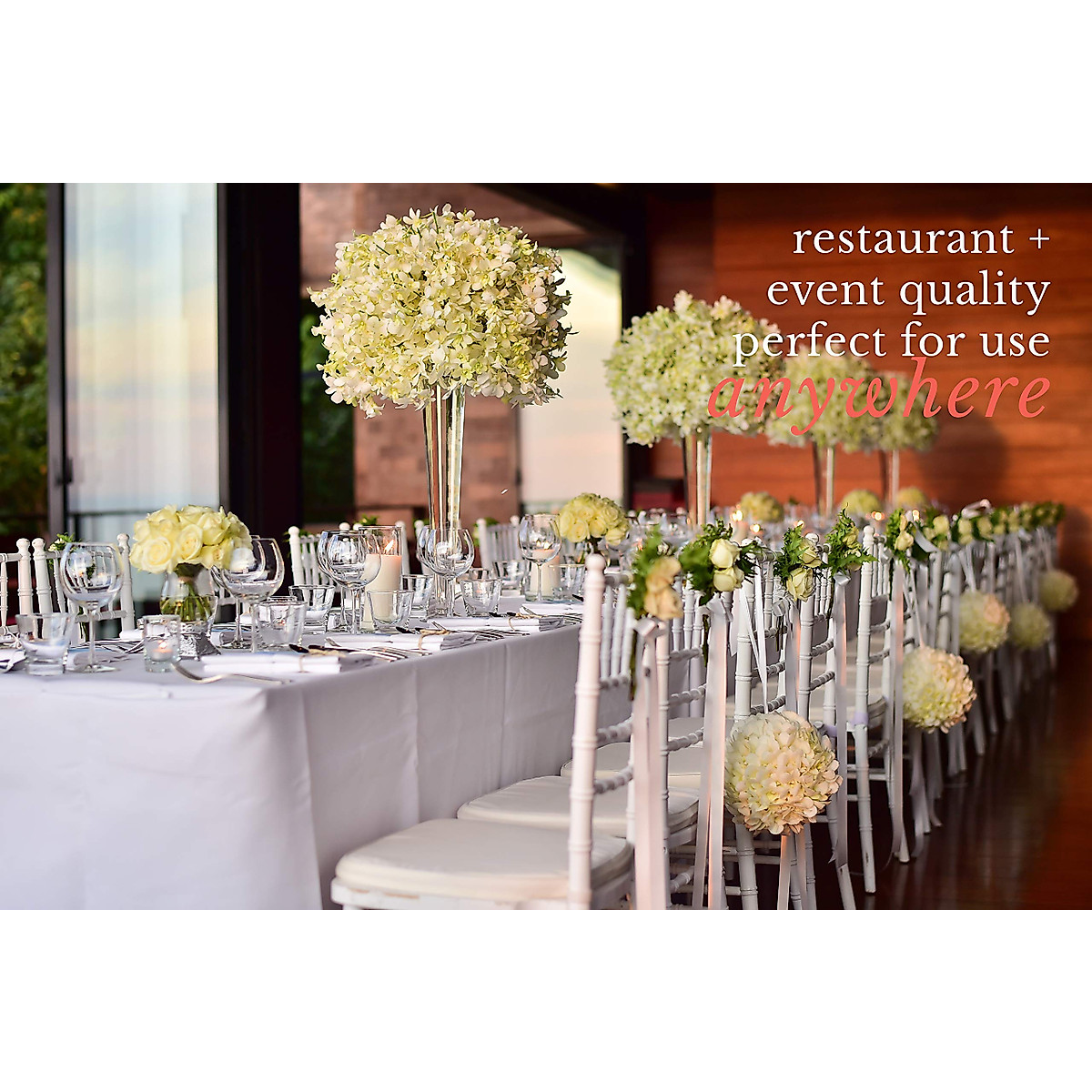 Pomp Pure White 90" x 132" Poplin Polyester Tablecloth (4 Pack) | Wrinkle + Stain Resistant Easy Care Premium Fabric | Fits 6FT Rectangle Table