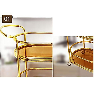 POCHY Multipurpose Catering Trolley Kitchen Trolley Cart Island Rolling Serving Carts Sleek Round Guard Rails 2 Tier Storage Cart Universal Wheels Commercial