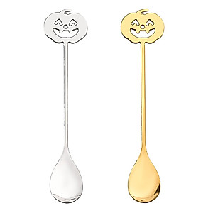 Halloween Pumpkin Spoons for Women Men Coffee Tea Spoon for Couples Bf Gf Husband Wife Anniversary Christmas Gift Halloween Party Prop Silver & Gold Sugar Dessert Spoon for 2