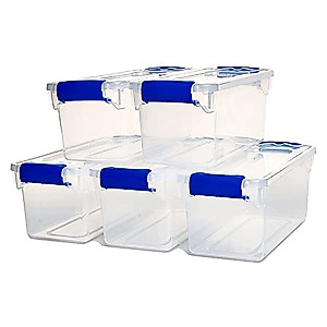 HOMZ 7.5 Quart Clear Plastic Stackable Storage Container Tote with Secure Latching Lid for Home and Office Organization, 10 Pack