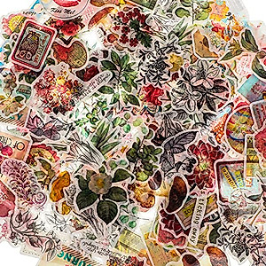 160 Pieces Flowers Stickers Vintage Scrapbook Stickers Decals Waterproof Stickers Retro Antique Natural Stickers Decorative for Scrapbooking Journal Planner Card Making (Plant Style)