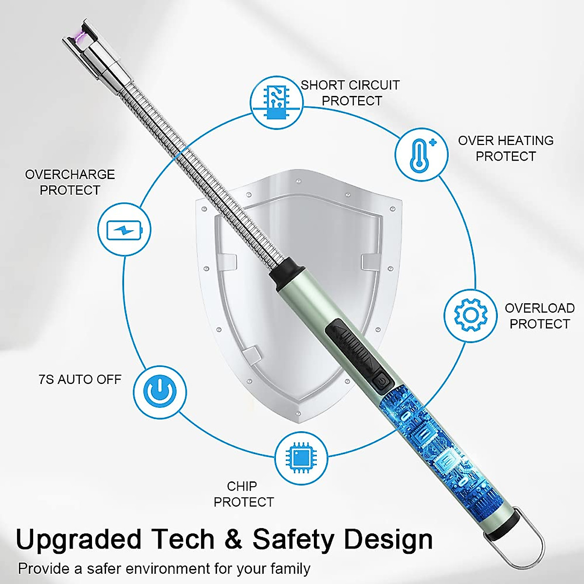 ARECTECH Lighter Candle Lighter Electric Lighter Rechargeable Lighter USB Arc Lighter Plasma for Camping Candle Cooking BBQs Fireworks Green