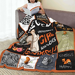 Squirrel Throw Blankets Squirrel Lover Gifts for Boys Kids Teens Adults Squirrel Decor All Seasons Warm Soft Cozy Ultra Flannel Blanket Funny Squirrel Bed Blanket for Couch Sofa Bed 40"X50"