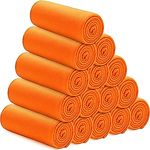 15 Pieces Fleece Blankets Bulk 50 x 60 Inch Double Sided Ultra Soft Fleece Throw Blankets Bulk Lightweight Warm Cozy Airplane Blanket Pet Blankets for Home Office Wedding Gifts Outdoor Use (Orange)