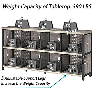 LVB Industrial 4 5 6 7 8 Cube Bookcase, Rustic Wood Metal Horizontal Bookshelf, Modern Wide Cube Organizer Storage Shelf, Large Long Low Book Shelf for Office Bedroom Living Room, Light Grey Oak 63 In