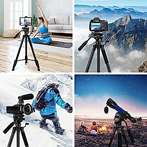 Tripod, 73 inch Tripod for Camera 15 lbs Loads with Fluid Head, 2 Quick Release Mounts and Tablet & Phone Mount