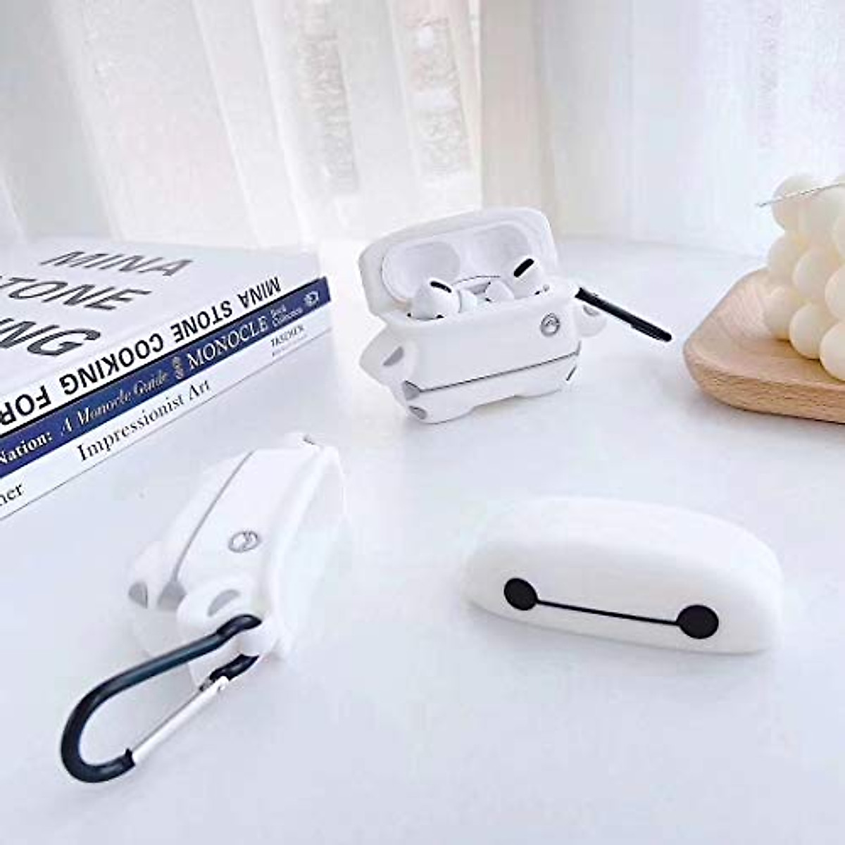 Baymax Protective Silicone Cover Compatible with AirPods Pro Wireless Charging Case, 3D Cute Cartoon Silicone Designer Skin,Funny Cool Design Protective Cover for AirPods Pro 2019 (Big White)