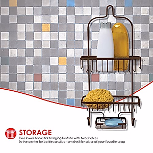 Home Basics Bronze Heavyweight 2-Tier Shower Caddy | Over the Shower head with Rubber Collar | Maximize Storage | 2 Shelves | 2 Hooks