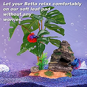 Ameliade Aquarium Cave Decorations and Leaf Pad Hammocks for Betta Fish Ideal Fish Tank Plants Hideout Decor for Cichlid Perfect Betta Toys and Small Fish Bowl Accessories Monstera