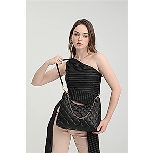 Nacolulu Quilted Shoulder Handbag,Wallet Bag Shoulder Bag Top Handle Satchel Purse,Lightweight Quilted Tote Purse (Black)