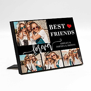 Personalized Sister Photos Collages Prints Photo Name for Wall Art Decoration Customized 4 Pictures,Red Heart Pattern Custom Photo Collage Frame for Women Sister Friend