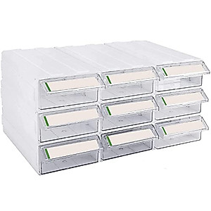 Laugh Cat 9pcs Sewing Craft Storage Box Hardware Craft Drawer Storage Cabinet Plastic Stacking Shelf with Divider Tag Cards Multifunctional Rack for Home Office Small Items (9, Clear)