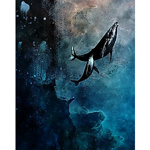 Flying Whales Mini Art Block Print - 10 X 12 inches by Alex Cherry