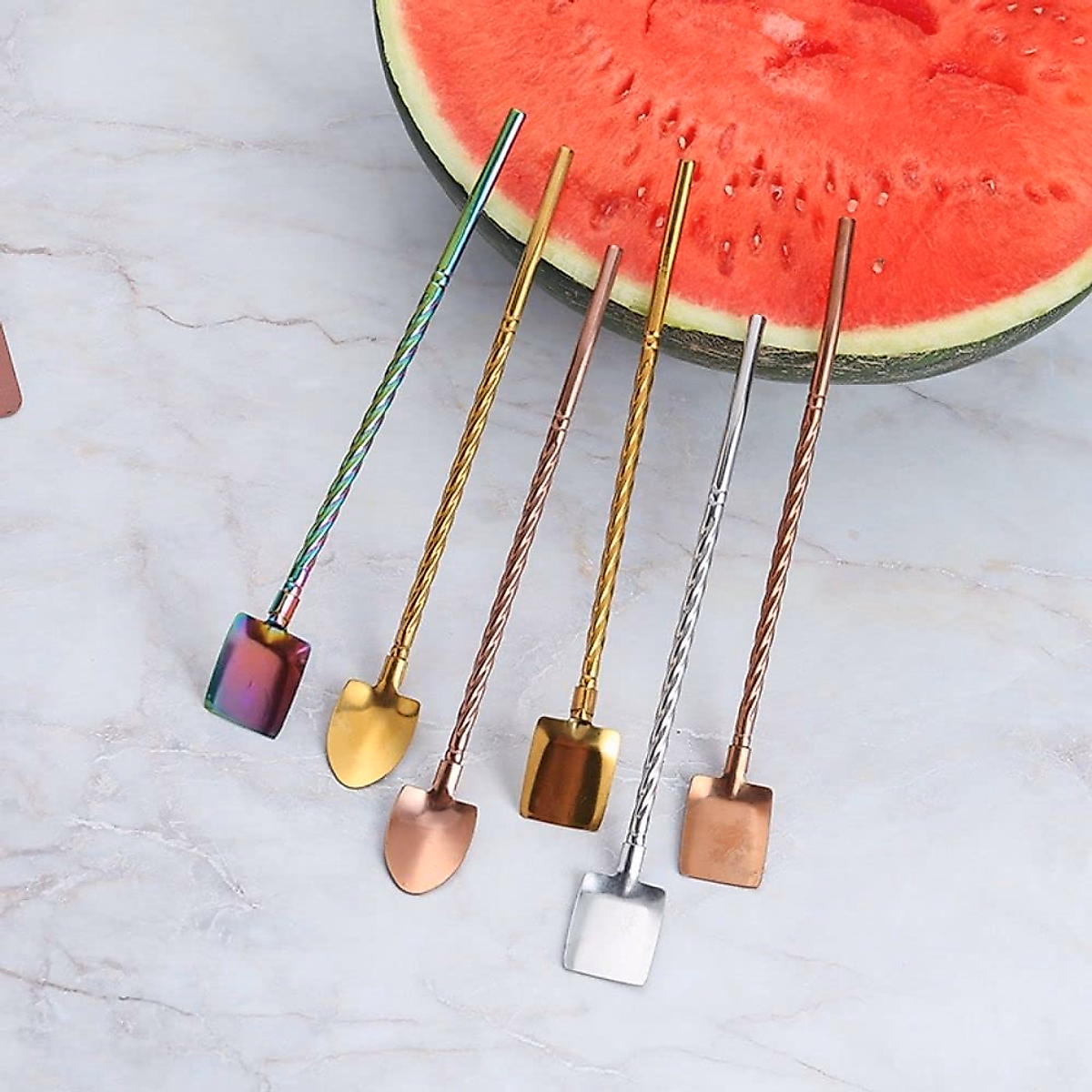 Drinking Spoon Straws Stainless Steel Spoon Straws Reusable Metal Cocktail Spoons Straws For Milkshake, Smoothies(twisted square,gold)