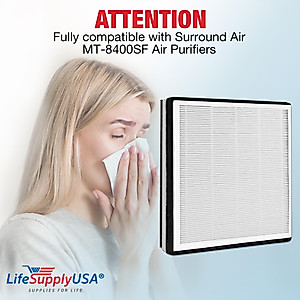 LifeSupplyUSA 3-in-1 True HEPA Air Cleaner Replacement Filter + Activated Carbon Filter + Pre Filter Compatible with Surround Air MT-8400SF Air Purifiers
