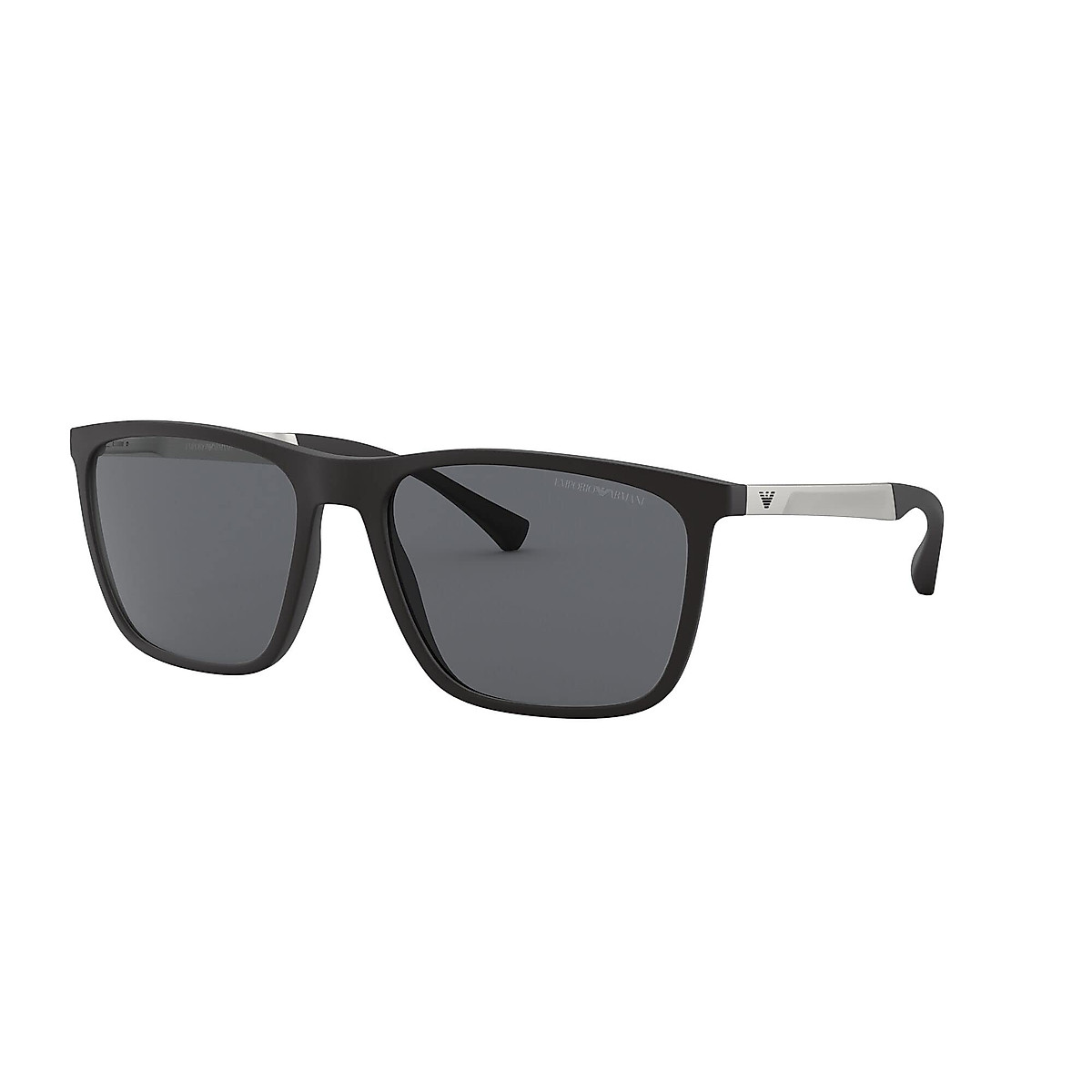 Emporio Armani Men's EA4150 Rectangular Sunglasses, Rubber Black/Grey, 59 mm