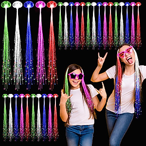 30 Pack LED Lights Hair Light-Up Fiber Optic LED Hair Barrettes Extensions Light Flashing Fiber Optic Hair Braid Barrettes Hair Clips for Party Favors Festival Party Bar Concert