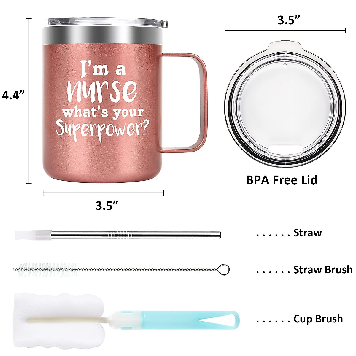 Qtencas Nurse Week Gifts, I'm a Nurse Insulated Stainless Steel Coffee Mug, Nurses Gifts for Nurse New Nurse RN Nurse Women on Nurse Week Graduation Birthday, Nursing Gifts for Nurse(12 Oz, Rose Gold)