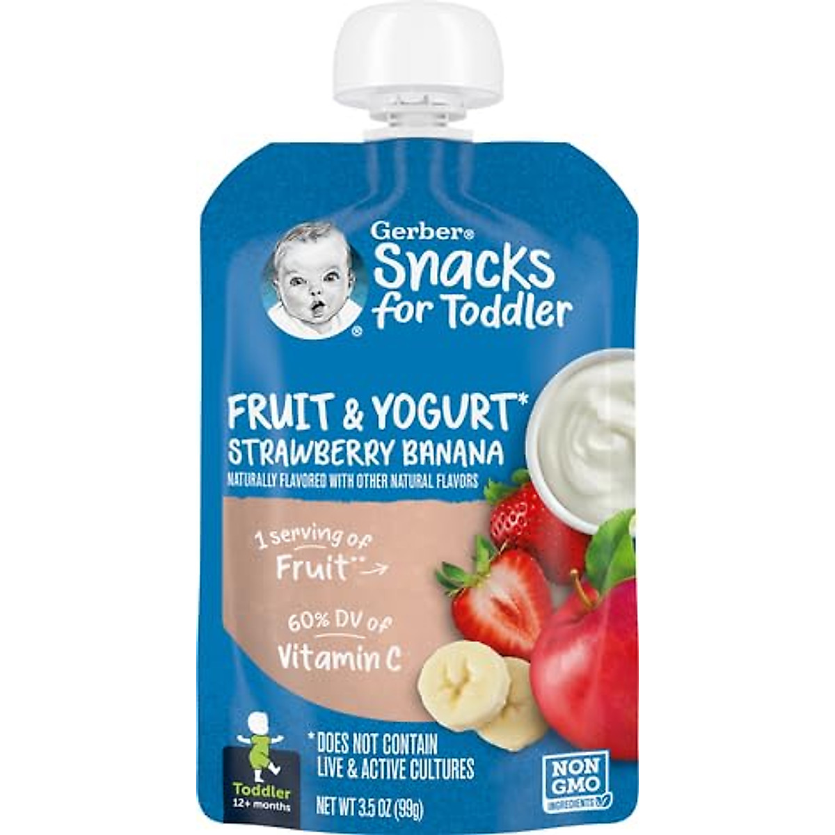 Gerber Baby Food Pouches, Toddler 12+ Months, Fruit & Yogurt, Strawberry Banana, 3.5 Ounce