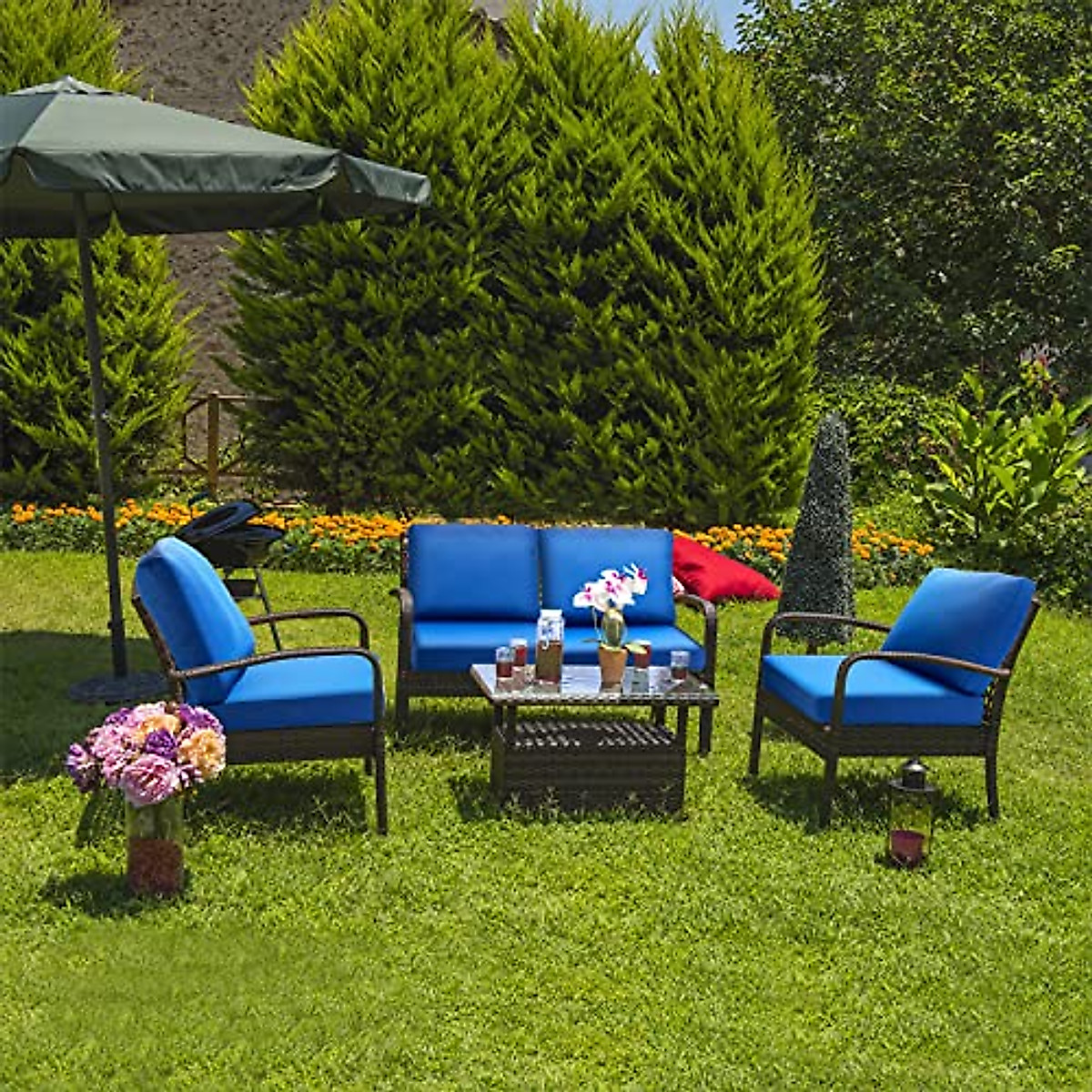 JMGBird Outdoor Seat/Back Chair Cushion Tufted Pillow, Indoor Deep Seat Chair Cushion Set 22"x22"