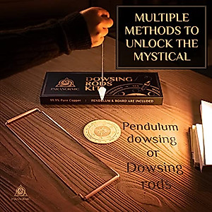 Copper Dowsing Rods Spiritual & Pendulum Board Kit with Mat & Quartz Crystal – Set of 2 Pure Copper Spiritual Rods – Discover Paranormal Secrets with Divining Rods by PARANORMIC