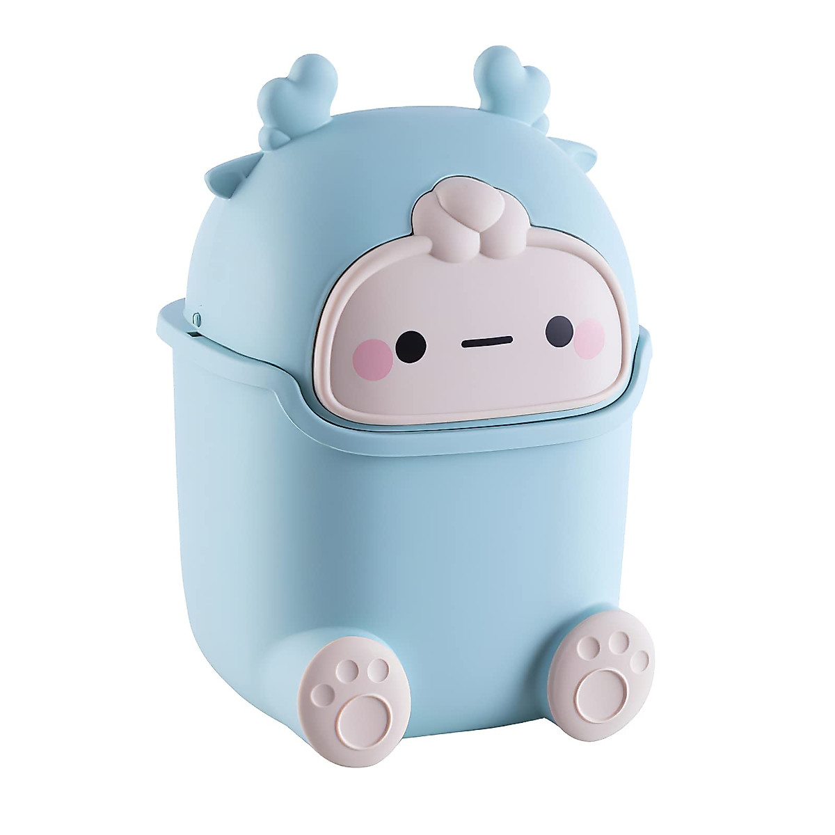 Aiabaleaft Cute Trash Can Polypropylene Cute Animal Shape Trash Cans 2 Liters Desktop Trash Can for Bathrooms,Kitchens,Offices,Waste Basket for Dressing Table (Sky Blue)