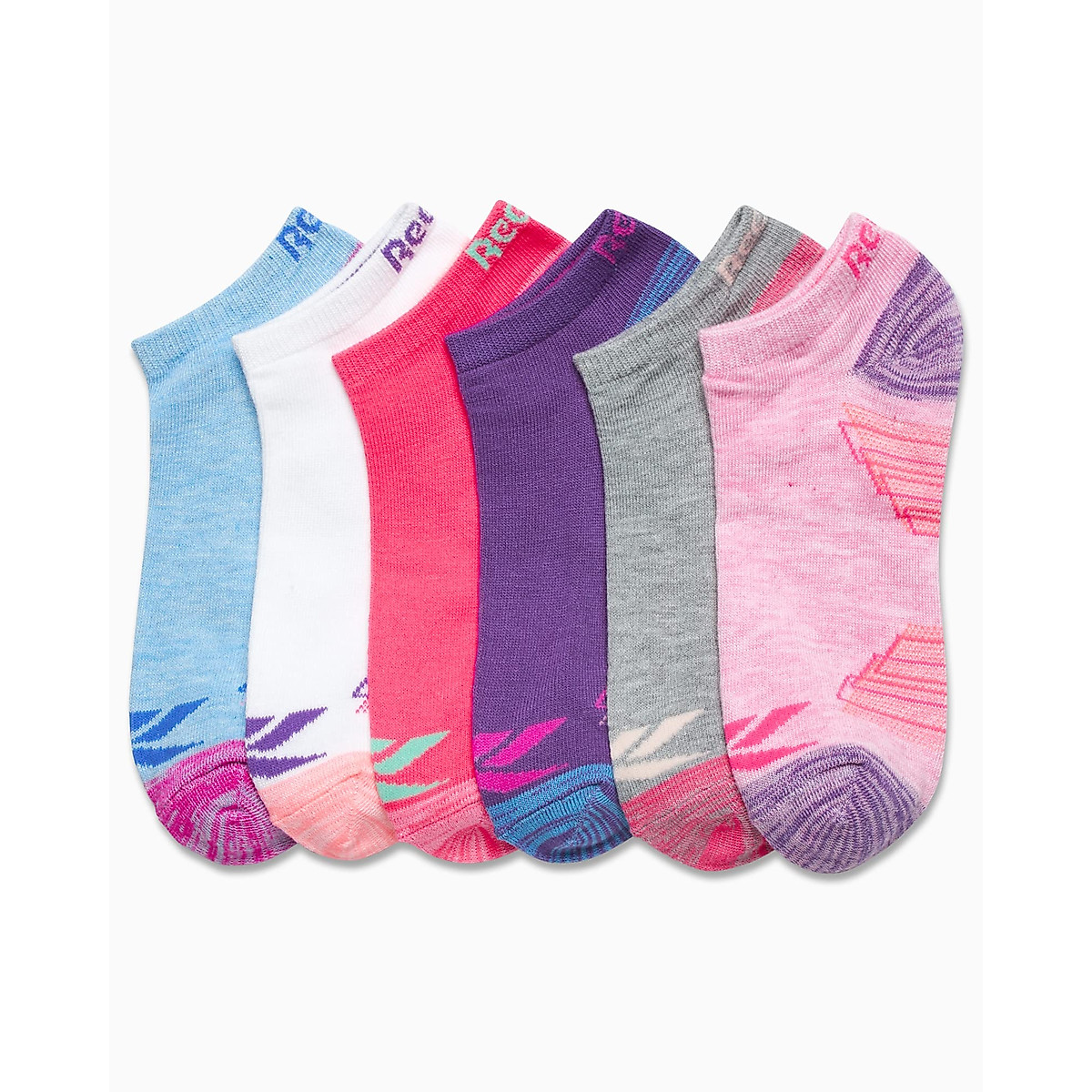Reebok Girls' Lightweight Comfort Athletic Low Cut Socks (6 Pack), Size Large, Pink Assorted