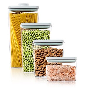 Tourdeus Pop Containers for Food Storage - 4 Pack Airtight Food Storage Containers, BPA-Free Flour Containers with Lids, Food-Grade Air Tight Containers for Food with Measurement Marks
