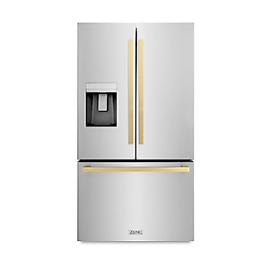 36 in. 28.9 cu. ft. Standard-Depth French Door External Water Dispenser Refrigerator with Dual Ice Maker in Fingerprint Resistant Stainless Steel and Champagne Bronze Modern Handles (RSMZ-W-36-FCB)