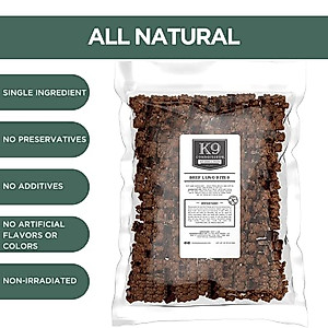 K9 Connoisseur Low to Odor Free Slow Roasted Beef Lung Dog Treats Made in USA, One Ingredient Dog Treats & All Natural Dog Treats, Grain Free Dog Treats for All Breeds & Sizes - 2.5 Pounds