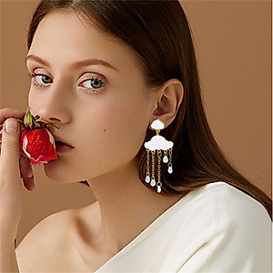 coadipress Cloud Earrings for Women Fashion s925 Silver Needle Long Tassel Gold Plated Raindrop Pearl Dangle Drop Statement Studs Earrings Jewelry (Big Cloud Tassel)