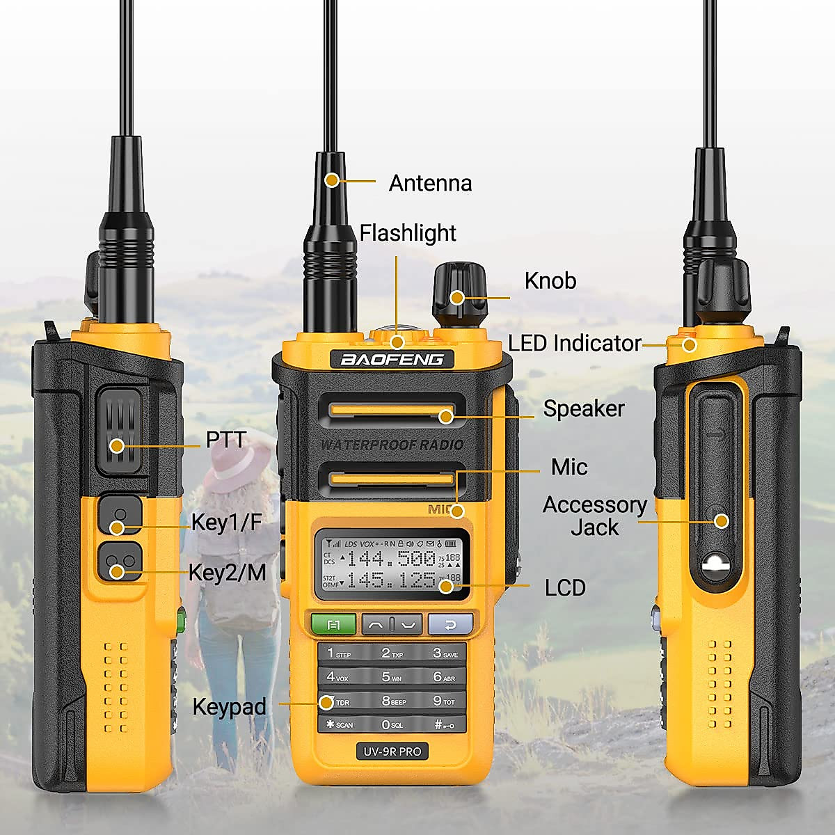 BAOFENG UV-9R PRO Dual Band Two-Way Radio Ham Radio Waterproof IP67 Transceiver Walkie Talkie Rechargeable 8W Ham Radio Upgraded Version of UV-5R with Type-C Charger Cable