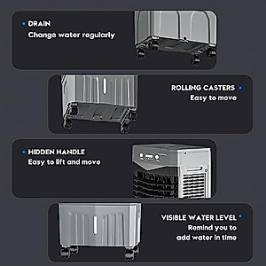 Auertech Portable Evaporative Air Cooler, 3 in 1 Swamp Cooling Fan with 3 Speed, 4 Ice Crystal Boxes & 5.3 Gal Water Tank, Auto Oscillation for Room, Home & Office