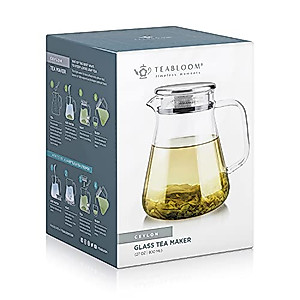 Teabloom One-Touch Tea Maker, 2-in-1 Kettle and Tea Steeper with Stainless Steel Filter Lid for Loose Tea – Heatproof Glass Teapot (27 Oz) – Tea Connoisseur's Choice