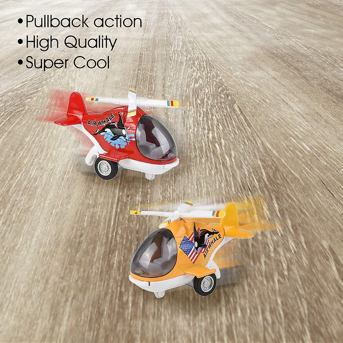 ArtCreativity Diecast Air Whale Helicopters with Pullback Mechanism, Set of 3, Diecast Toy Choppers with Spinning Propellers, Birthday Party Favors, Goodie Bag Fillers for Kids