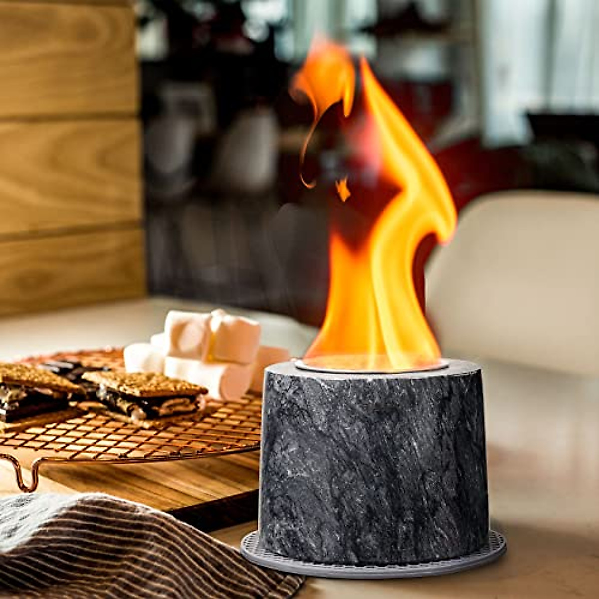 SmileBank Tabletop Fire Pit Fire Bowl - Marble Table Top Firepit Isopropyl Alcohol Mini Indoor Fire Pit Portable Tabletop Fireplace for S'Mores Home Outdoor Patio Balcony Backyard Garden Decor