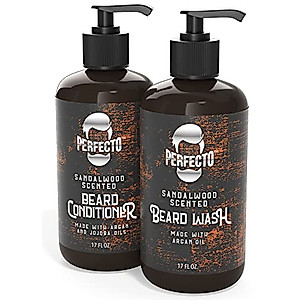 Beard Wash and Conditioner for Men - Beard Conditioner for Men and Anti Beard Dandruff Beard Moisturizer to Soothe Irritated Skin - Beard Care Softener for Growth - Strengthening Beard Wash for Men (Sandalwood Combo 17 Oz)