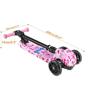 WeSkate Scooter for Kids, Foldable Scooter for Toddlers Girls & Boys with LED Lights Up Scooters Wheels, Adjustable Height Scooter for Children Age 3-12