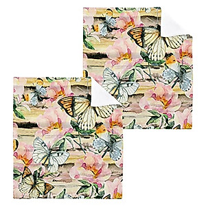 Butterfly Beige Washcloth 12x12in Set, 6 Pack Absorbent Cotton Towel Square Kitchen Dishes Towels, Soft Cleaning Face Hand Towel Fast Drying