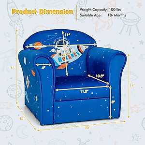 Costzon Kids Couch, Children's Sofa Armrest Chair with Pattern, Toddler Furniture w/Sturdy Wood Construction, Preschool, Lightweight Kids Couch Sofa Chair for Aged 1-5 Boys & Girls Gifts, Rocket
